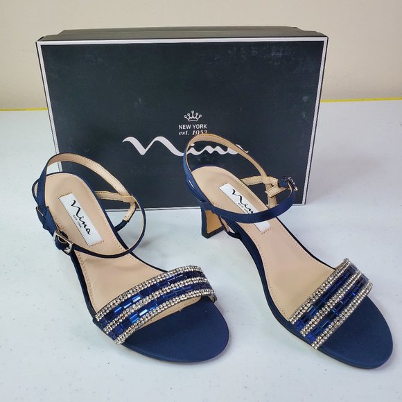 Nina | Shoes | Nina Womens Navy Luster Jeweled Noga Wide Heeled Sandals ...